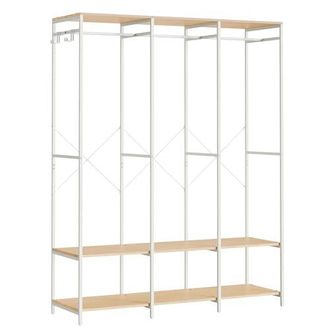 Songmics Armoire V&ecirc;tements Portable, Penderie M&eacute;tal Pliable, &Eacute;tag&egrave;res de Rangement avec Tringle, Crochet Amovible, 40 x 141 x 180 cm, Beige Naturel RGR005W67