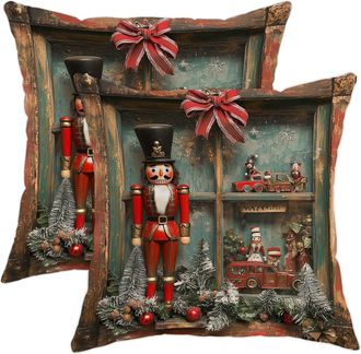 Generic Weihnachtliche Nussknacker-Kissenbezüge, rote und grüne Feiertagskissenbezüge, winterliche Dekoration für Zuhause, Sofa, Schlafzimmer, Wohnzimmer, 40,