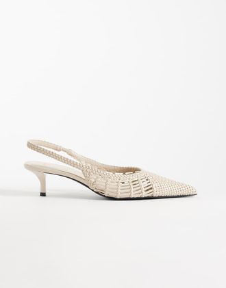 Mango Chaussures en similicuir tress&eacute; &agrave; petit talon et bride arri&egrave;re - Beige-Neutral