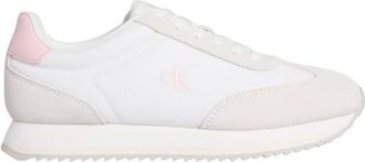 Calvin Klein Baskets Femme Laceup en Cuir, Blanc (Bright White/Sweet Pink), 38