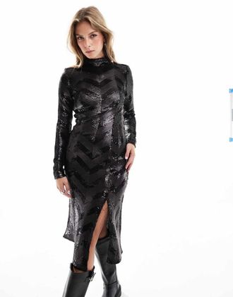 Superdry Robe mi-longue avec dos ouvert et chevrons &agrave; sequins - Noir