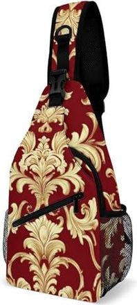 Generic Léger Sacoche Homme Bandouliere Fleur Rouge Or Fleurs Chic Bourgogne Antique Sac Bandoulière Réglable,Antivol Sac DEpaule pour Homme école Femme
