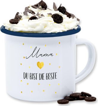 Shirtracer Emaille Tasse Blechtasse - Tassen - Muttertagsgeschenke Mama du bist die Beste Geschenk Mutter Geburtstagsgeschenk für Mami I - 300 ml - Weiß Blau - z