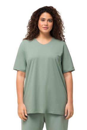 Ulla Popken Damen gro&szlig;e Gr&ouml;&szlig;en &Uuml;bergr&ouml;&szlig;en Plus Size T-Shirt, A-Linie, V-Ausschnitt, Halbarm helles moosgr&uuml;n 54+ 807284182-54+
