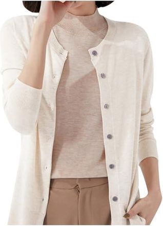 Generic 2026 - Vestes pour femmes, coupe ajust&eacute;e, cardigan l&eacute;ger | Veste en tricot &agrave; manches longues et col rond ouvert sur le devant, blanc, XXL