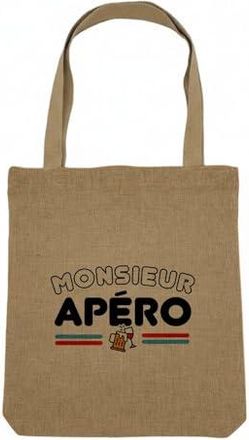 Fabulous Sac Shopping Tote Bag Aspect Lin - Monsieur Ap&eacute;ro France Alcool Soir&eacute;e Homme - Sac de Courses Toile Epaisse 360g Beige Naturel Cabas Port&eacute; Epaule Soli