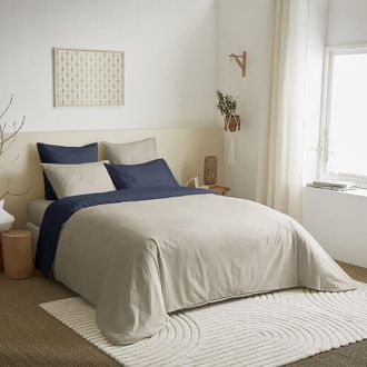 Univers D&eacute;cor Univers Decor - Pack complet 6 pi&egrave;ces Lin/Marine r&eacute;versible housse de couette pour lit 180 x 200 cm King size