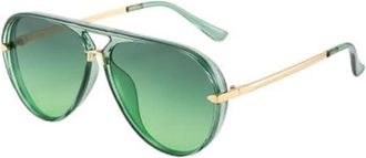 Generic Lunettes de soleil unisexe grand visage dété protection solaire anti-poussière vert clair lunettes de luxe métal miroir, Vert, Taille unique