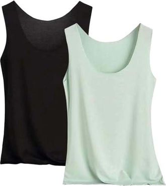 Generic Lot de 2 débardeurs pour femme en satin de soie - Chemise dété extensible décontractée super douce - Pour femmes et filles - Grande taille - Couleur u