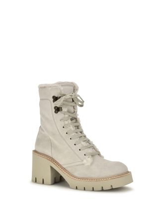 Pedro Garcia Womens Zineta Suede Lace-Up Ankle Boots Nacre Velour