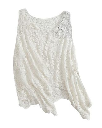 ORANDESIGNE Damen Weste Cardigan Sommer Hippie Gilet H&auml;keln Hohl Spitze Irregular Boho &Auml;rmellos Cardigan Kurz Weste Outerwear Irregular Weste Strickjacke Beachwea