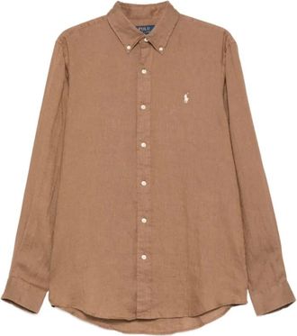 Polo Ralph Lauren Homme, Chemises, Brun, Taille: M Chemise en Lin Coupe Ajust&eacute;e