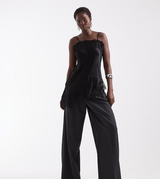 Vero Moda Tall Hose mit doppelten Bundfalten und weitem Bein in dunkelgrau meliert