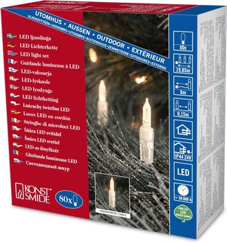 Konstsmide LED Minilichterkette / für Außen (IP44) / 24V Außentrafo / 80 warm weiße Dioden / transparentes Kabel, 6020-103