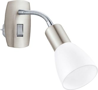 Eglo Steckdosenspot Dakar, Steckdosenlampe mit Schalter, Leuchte Steckdose schwenkbar, Metall in SIlber und Kunststoff in Wei&szlig;, E14 Fassung