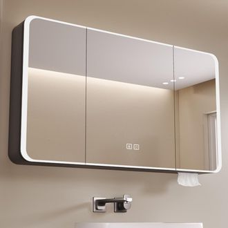 Delura LED Spiegelschrank Badezimmer Spiegelschrank Aluminium mit Beleuchtung Lichtspiegelschrank Antibeschlag 90x70 cm (Color : Gray)