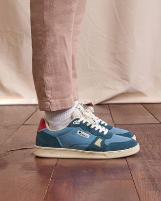 Faguo Baskets cuir et su&egrave;de bleu jean