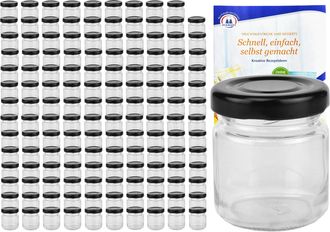 MamboCat 150er Set Rundgl&auml;ser 53 ml Deckelfarbe schwarz to 43 inkl. Diamant Gelierzauber Rezeptheft, Einmachgl&auml;ser, Einkochgl&auml;ser, Vorratsgl&auml;ser, Mini Sturzgl&auml;