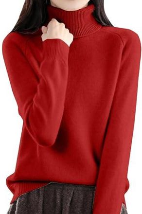 Generic Pull en tricot &agrave; col roul&eacute; pour femme - Pull dhiver chaud &agrave; manches longues - Pull d&eacute;contract&eacute; &agrave; col roul&eacute; pour femme, Rouge, XXL