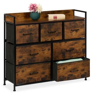 Relaxdays Commode à 7 tiroirs, hlp : 85 x 100 x 30,5 cm, meuble de rangement, chambre, couloir, marron/noir - Relaxdays