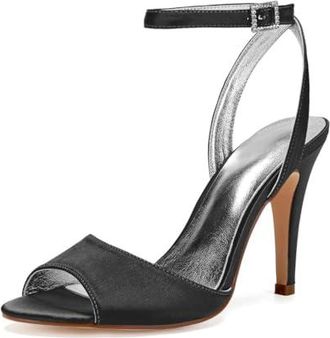 Generic Sandales &Agrave; Bout Ouvert Mari&eacute;e Stylet Talons Femmes Et&eacute; Talon Mariage Soir&eacute;e Chaussures Femmes 10.5Cm,Noir,42 EU