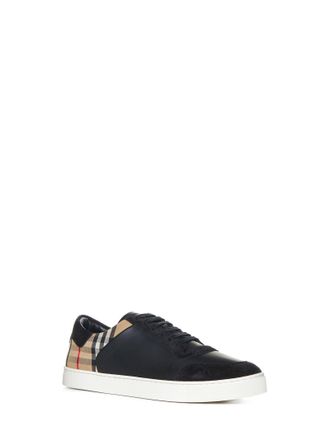 Burberry Mens Sneakers Stevie Beige Check Canvas Calf Leather Trainers