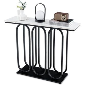 Costway Konsolentisch mit Marmoroptik, Eingangstisch schmal mit Metallgestell, Konsole Beistelltisch f&uuml;r Wohnzimmer Flur Schlafzimmer Eingang, 100 x 30 x 80