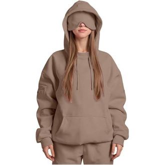 Generic Sweat &agrave; capuche avec masque pour les yeux - Unisexe - Surdimensionn&eacute; - Pour avion - Poches zipp&eacute;es - Confortable - Vacances - A&eacute;roport, marron, 3XL