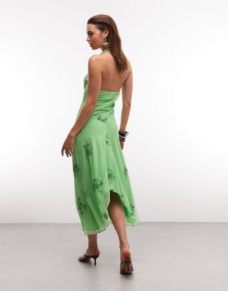 Reclaimed Vintage &Eacute;dition Limit&eacute;e - Reclaimed Vintage - Robe mi-longue dos nu avec foulard et broderies - Vert