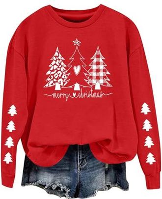 Generic HUIFUAO Sweat-shirt Merry Christmas pour femme - Haut de sapin de Noël amusant - Tenue de Noël surdimensionnée à manches longues - Cadeau fantaisie po