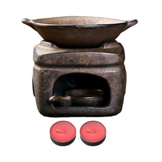 Generico &Ouml;lbrenner aus Keramik, dekorativ und sicher, mit 2 Kerzen, R&auml;ucherst&auml;bchen-Set und f&uuml;r Yoga, Zuhause, B&uuml;ro, Schreibtisch, Schlafzimmer