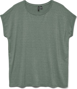 Vero Moda Damen Vmlava Glitter Ss Top Stripe Ga JRS Noos, Laurel Wreath, X-Large