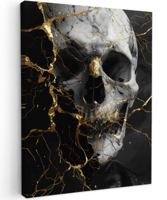 MuchoWow © Bild auf Leinwand 60x80 cm Schlafzimmer Bilder Badezimmer Wand Deko Wohnzimmer Modern Wanddeko Bilderwand Geschenk Gold - Abstrakt - Schädel - Unhei
