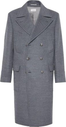 Brunello Cucinelli Homme, Manteaux, Gris, Taille: L Double-Breasted Wool Blend Coat