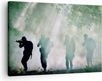 Arttor Bilder auf Leinwand Soldat Gewehr Leinwandbild mit Rahmen 70x50cm Wandbilder Dekoration Wohnzimmer Schlafzimmer Küche Deko Klein Wanddeko Bild Wand Ku