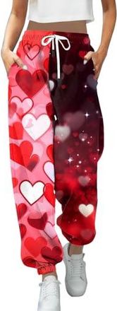 Generic 2026 Pantalon de Saint-Valentin pour femme Pantalon de jogging d&eacute;contract&eacute; taille haute doux, rouge past&egrave;que, L