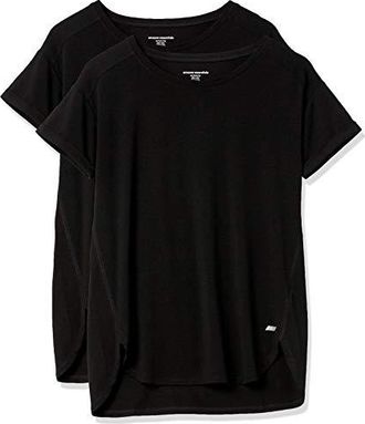 Amazon Essentials T-shirt Studio léger à col rond, coupe décontractée (grandes tailles disponibles) Femme, Lot de 2, Noir, XXL