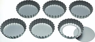 KitchenCraft 6er Set Backformen für Törtchen, Aluminium, geriffelter Rand, herausnehmbarer Boden, 10 cm