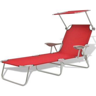 vidaXL Vidaxl - Chaise longue avec auvent Acier Rouge
