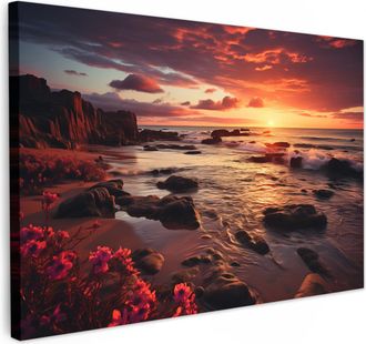 MuchoWow © Leinwand Bilder Groß 120x80 cm XXL Wanddeko Wohnzimmer Aesthetic Room Decor Deko Zimmer Wandbilder Modern Fotogeschenke Strand - Sonnenuntergang - B