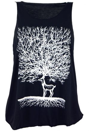 Guru Shop Retro Art Tanktop mit Ethnodruck - Deer Tree Schwarz, Damen, Synthetisch
