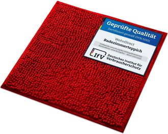 WohnDirect Badematte 45x45 cm Rot - Kleiner Badvorleger f&uuml;r G&auml;ste-WC & Dusche - Weicher Hochflor Badezimmerteppich Quadratisch, Saugstark & Waschbar (Versand aus