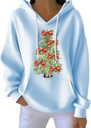 Generic Sweat à capuche de Noël à manches longues pour femme, surdimensionné, tendance, à manches longues, décontracté pour entraînement, fête, cadeaux de Noë