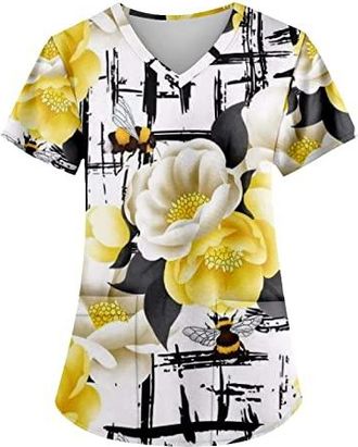 Generic Générique Tenue Infirmiere Professionnelle,Tenue Aide Soignante T-Shirts à Manches Courtes Femme Tunique Infirmiere Blouse De Travail Femm Grande Tail