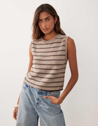 Abercrombie & Fitch Strickweste mit beigem Streifenmuster-Neutral