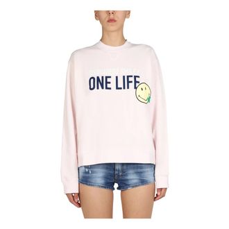 Dsquared2 Femme, Sweatshirts et sweats &agrave; capuche, Rose, Taille: 40 FR Felpa Smiley Crew Neck