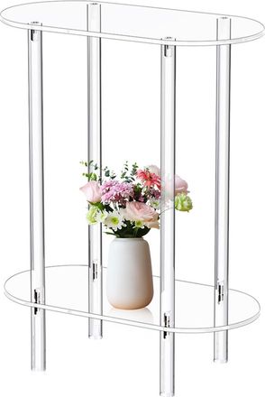Generic Acryl Seitentisch - Nachttisch oval transparent, modernes Akzentregal | Kleine Nachttischmöbel, Displayständer mit 2 Ebenen, kompakter Raumorganizer, 