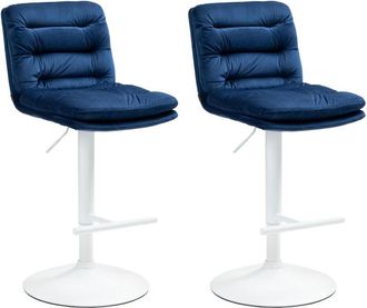 Clp Lot de 2 tabourets de bar Damar velours Bleu Blanc
