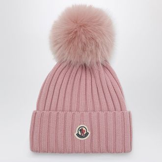 Moncler Rosa Wollm&uuml;tze mit Bommel