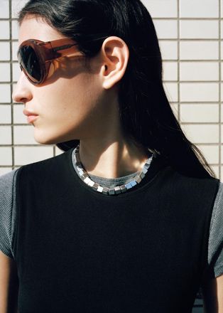 Mango Collier cha&icirc;ne cubes m&eacute;talliques argent - Femme - Taille unique - MANGO